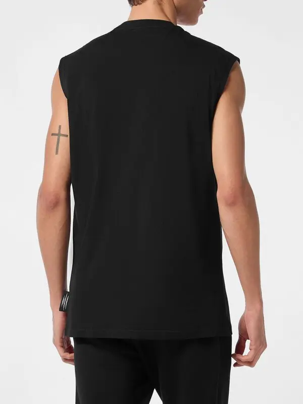 PLEIN SPORT Cotton Tank Top With Graphic Logo Print - Black