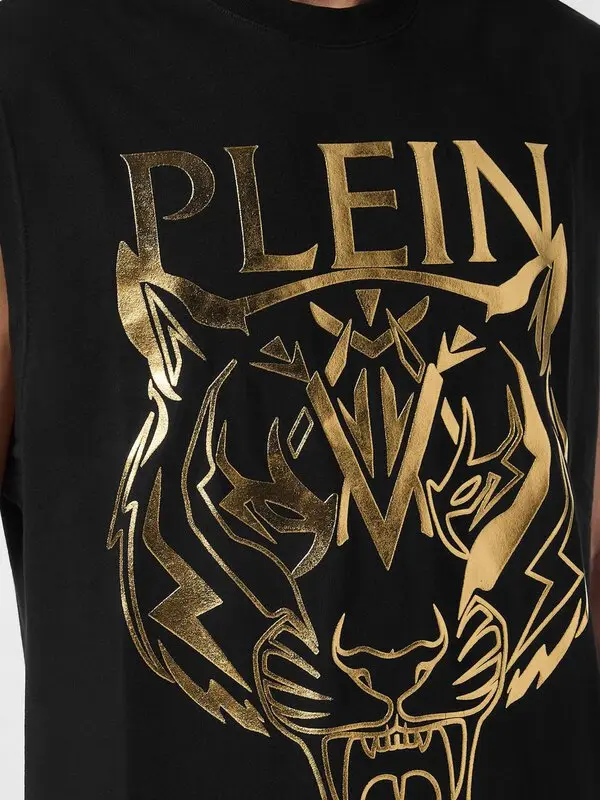 PLEIN SPORT Cotton Tank Top With Graphic Logo Print - Black