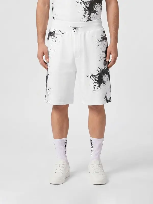PLEIN SPORT Jersey Abstract Print High-waist Jogging Shorts - White