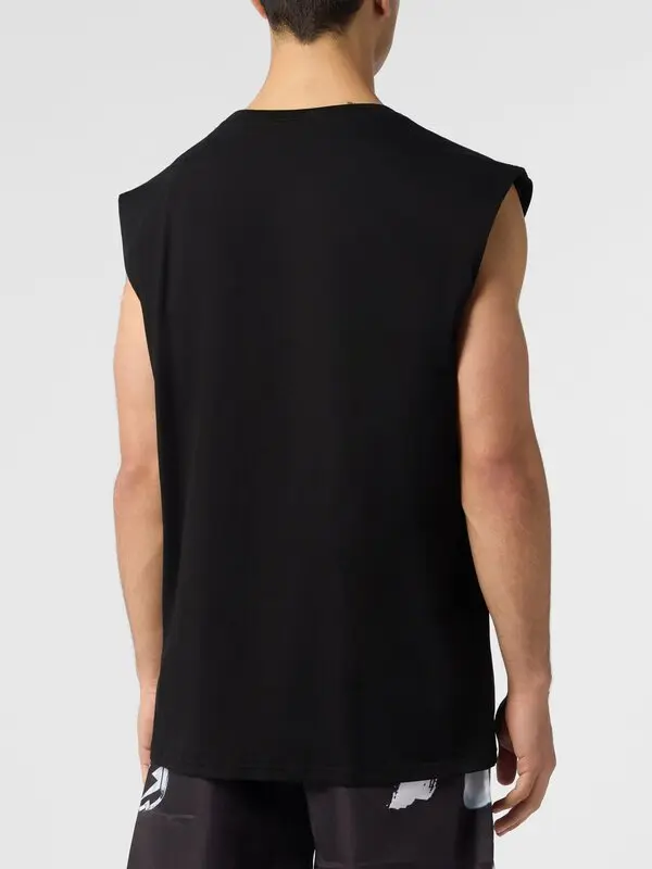 PLEIN SPORT Cotton Tank Top With Graphic Logo Print - Black