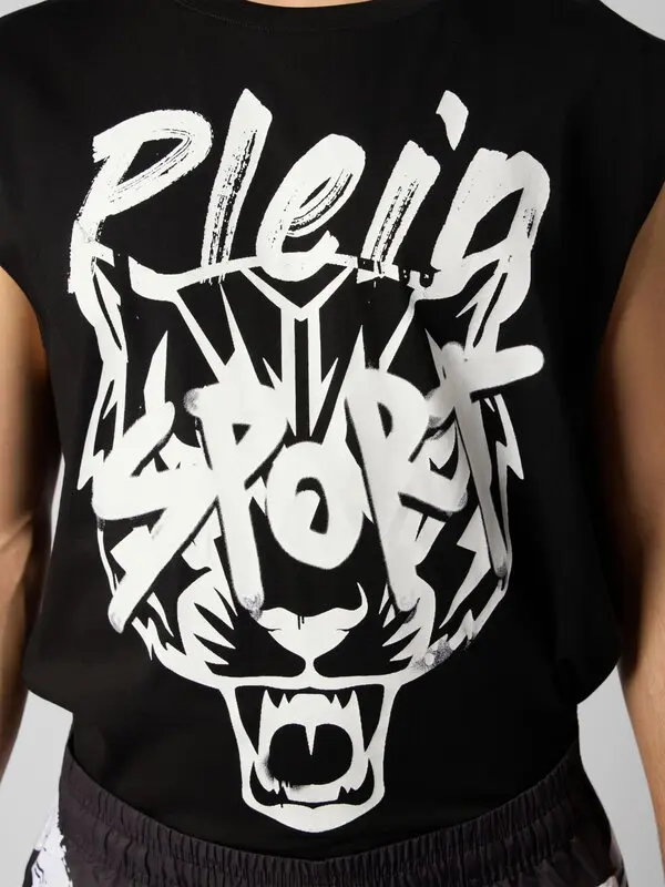 PLEIN SPORT Cotton Tank Top With Graphic Logo Print - Black