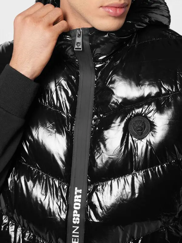 PLEIN SPORT Short Padded Nylon Puffer Jacket With Hood