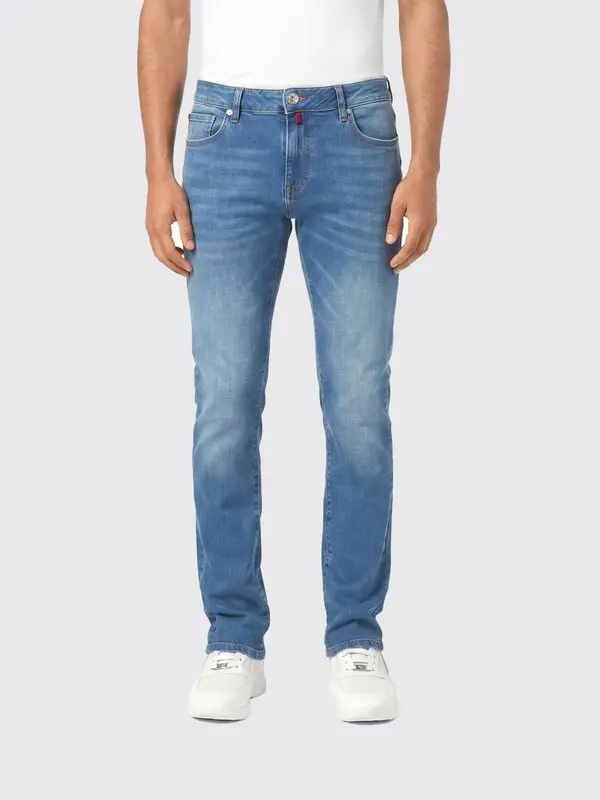BILLIONAIRE Regular Fit Straight Leg Stretch-denim Jeans With Embroidered Logo - Turquoise
