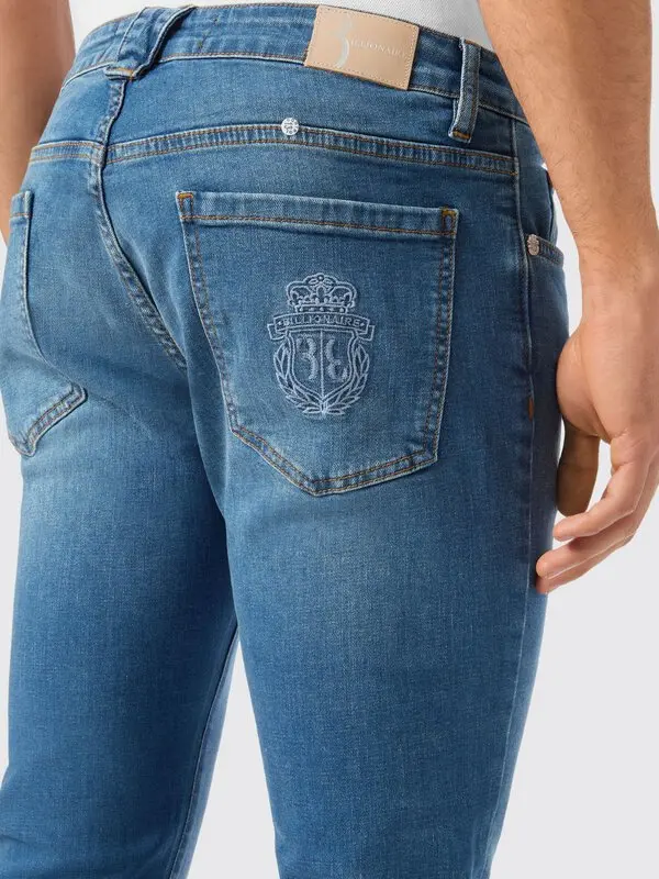 BILLIONAIRE Regular Fit Straight Leg Stretch-denim Jeans With Embroidered Logo - Turquoise