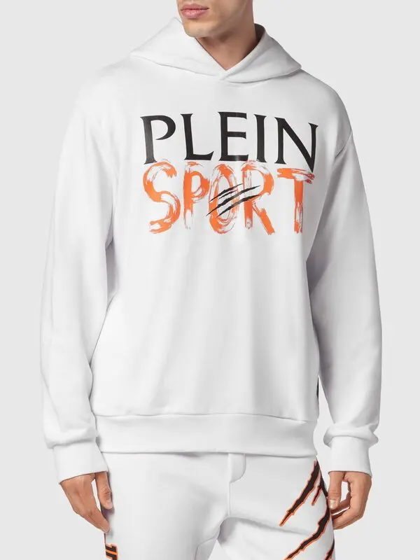 PLEIN SPORT Cotton Hoodie With Contrast Logo And America Pockets - White