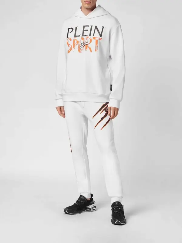 PLEIN SPORT Cotton Hoodie With Contrast Logo And America Pockets - White