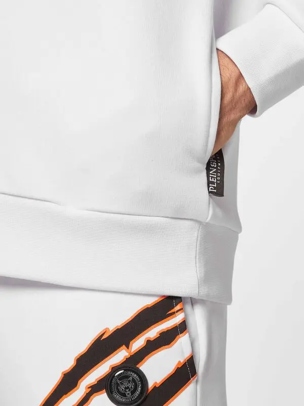 PLEIN SPORT Cotton Hoodie With Contrast Logo And America Pockets - White
