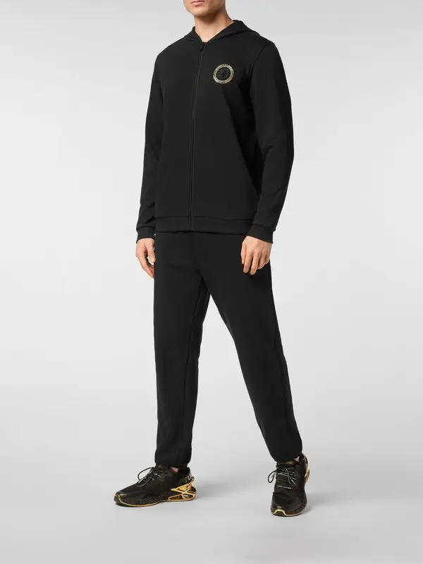 PLEIN SPORT Zipped Jersey Hoodie With Contrast Logo And America Pockets