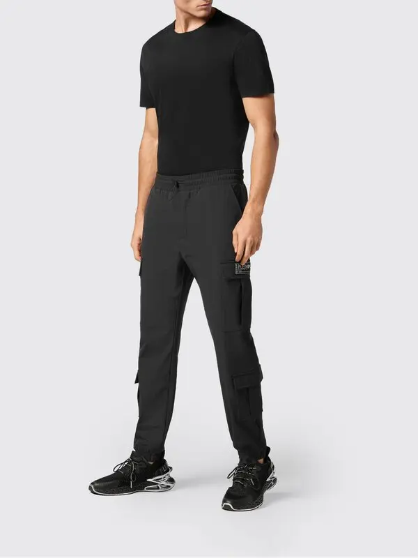 PLEIN SPORT Slim Fit Cargo Jogging Trousers In Technical Fabric With Drawstring