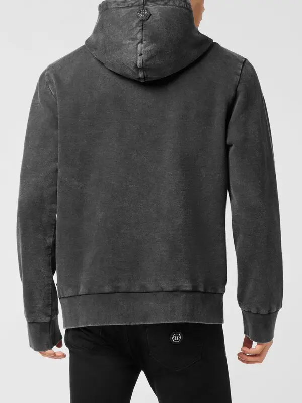Philipp Plein Relaxed Fit Rhinestone Logo Jersey Hoodie - Black