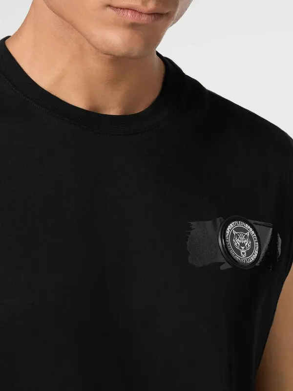 PLEIN SPORT Cotton Tank Top With Contrast Logo - Black