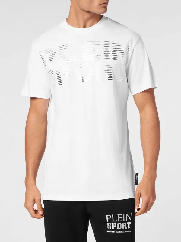 PLEIN SPORT Cotton Jersey T-shirt With Laminated Contrast Logo - White