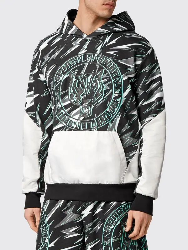 PLEIN SPORT Hooded Jersey Sweatshirt With Graphic Print And Kangaroo Pocket