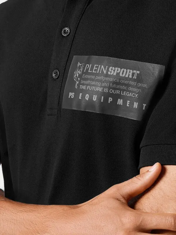 PLEIN SPORT Short-sleeved Cotton Polo Shirt With Contrasting Logo - Black