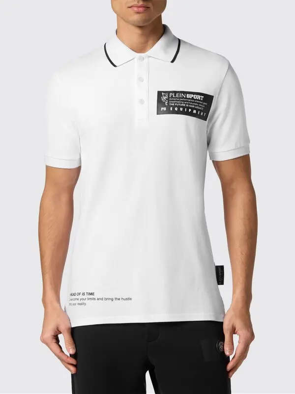 PLEIN SPORT Short-sleeved Cotton Polo Shirt With Contrasting Logo - White