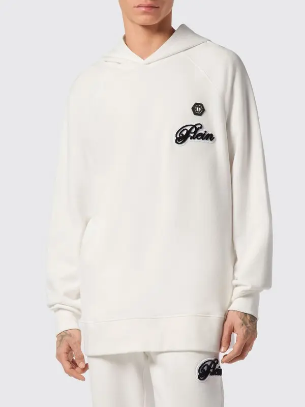 Philipp Plein Cotton Hoodie With Contrasting Logo - White