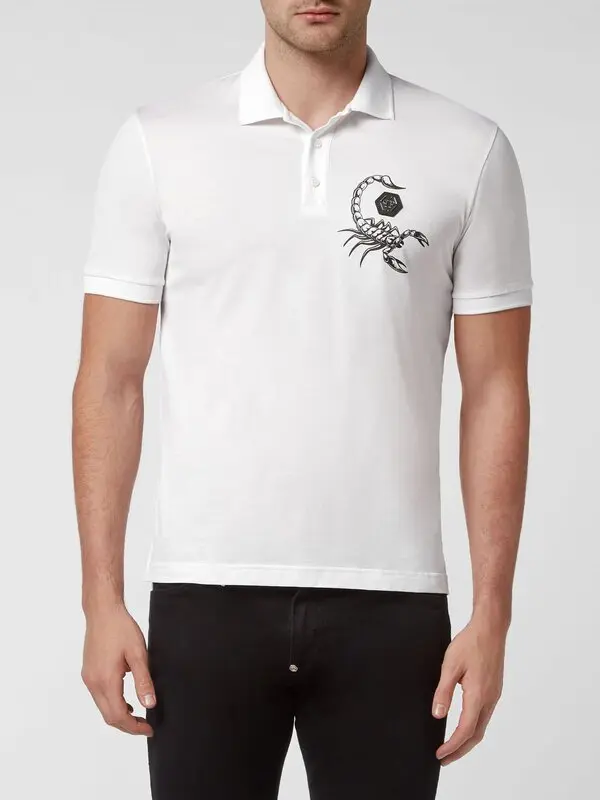 Philipp Plein Short-sleeved Cotton Polo Shirt With Contrasting Logo - White