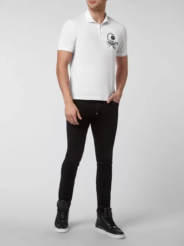 Philipp Plein Short-sleeved Cotton Polo Shirt With Contrasting Logo - White