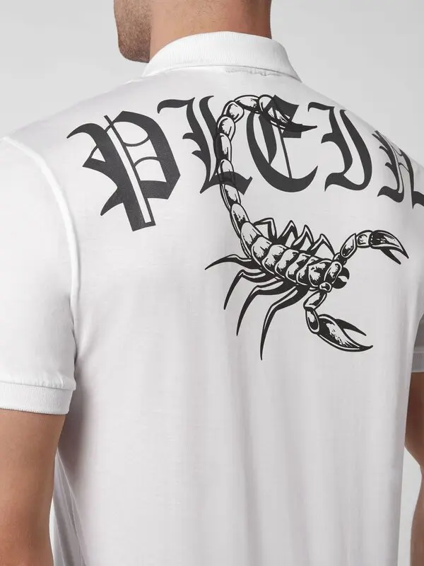 Philipp Plein Short-sleeved Cotton Polo Shirt With Contrasting Logo - White