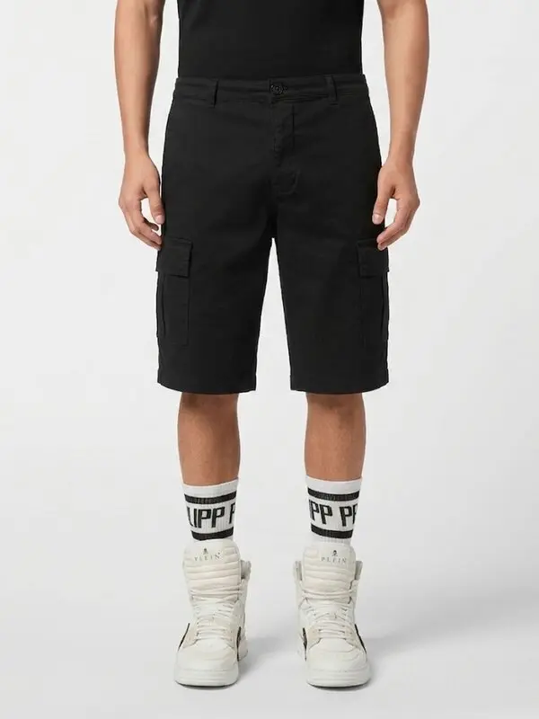 Philipp Plein Cotton Cargo Shorts - Black