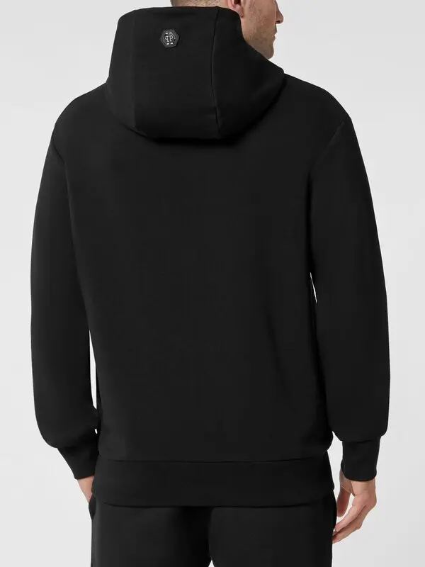 Philipp Plein Monogram Print Cotton Hoodie With Hexagon Logo - White