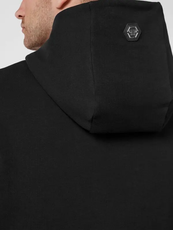 Philipp Plein Monogram Print Cotton Hoodie With Hexagon Logo - White