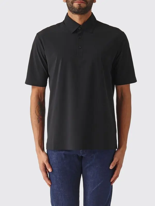 Herno Short-sleeved Cotton Polo Shirt With Classic Collar And Three-button Placket - Black