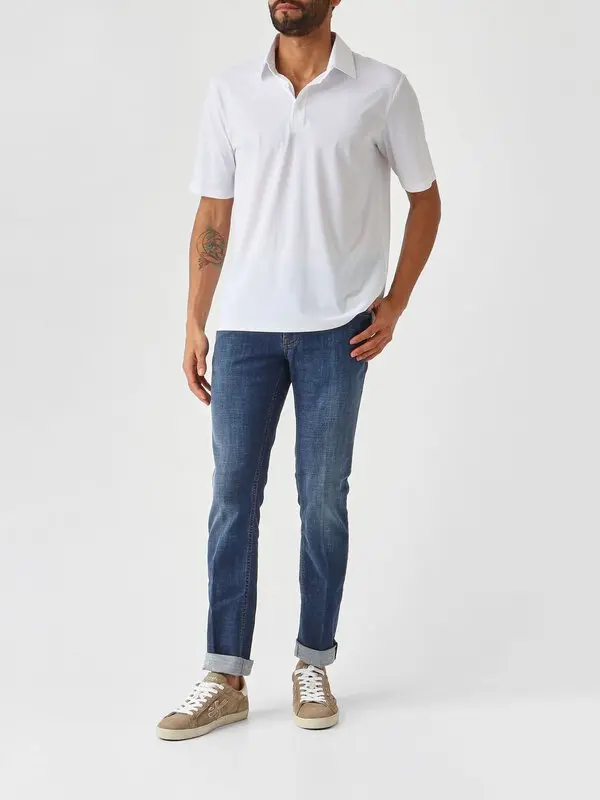 Herno Short-sleeved Cotton Polo Shirt With Classic Collar And Three-button Placket - White
