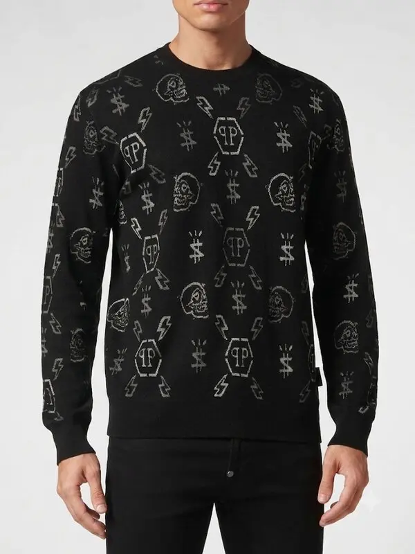 Philipp Plein Skull Motif Merino Wool Crewneck Jumper