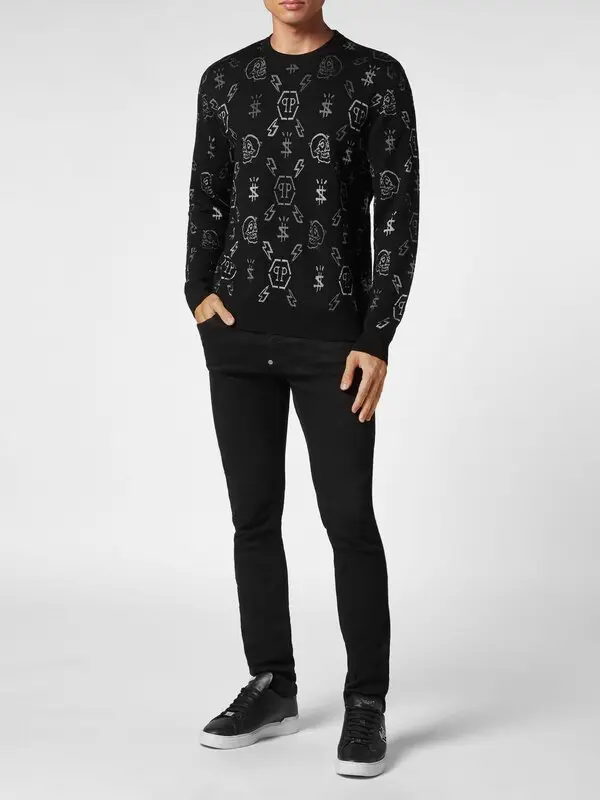 Philipp Plein Skull Motif Merino Wool Crewneck Jumper