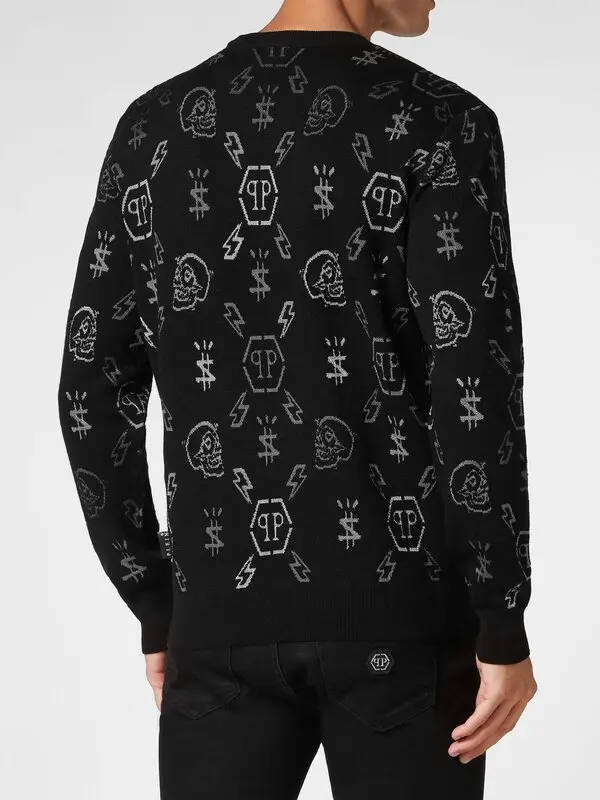 Philipp Plein Skull Motif Merino Wool Crewneck Jumper