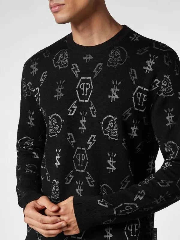 Philipp Plein Skull Motif Merino Wool Crewneck Jumper