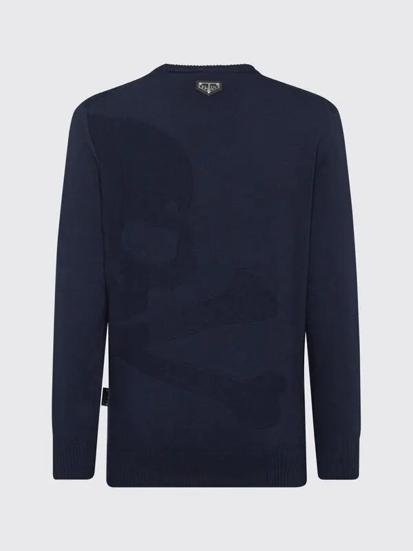 Philipp Plein Skull Print Wool And Cotton Crewneck Jumper For A Rock-inspired Look - Blue