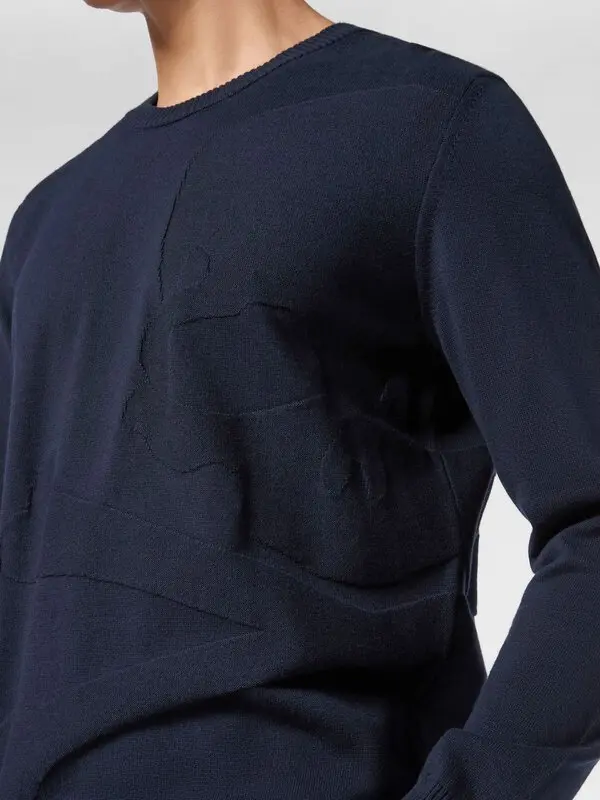 Philipp Plein Skull Print Wool And Cotton Crewneck Jumper For A Rock-inspired Look - Blue