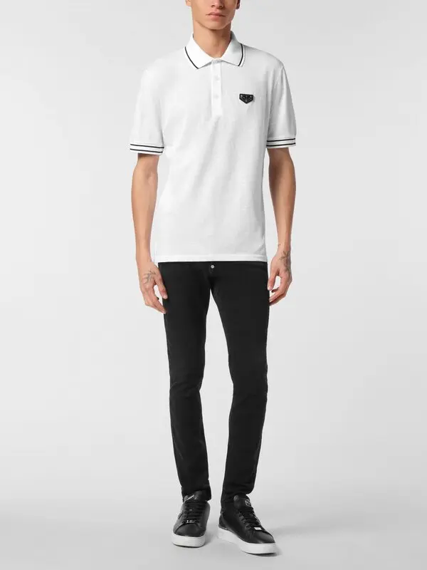 Philipp Plein Short-sleeved Cotton Polo Shirt With Contrast Logo And Classic Collar
