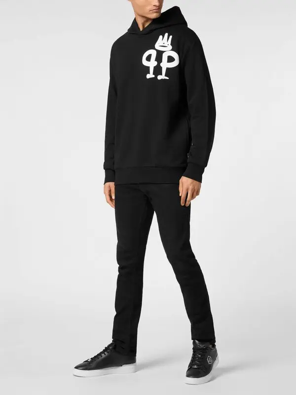 Philipp Plein Contrast Logo Cotton Hoodie - Black