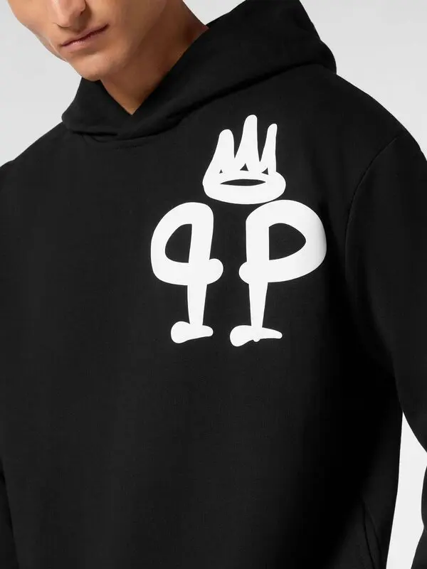 Philipp Plein Contrast Logo Cotton Hoodie - Black
