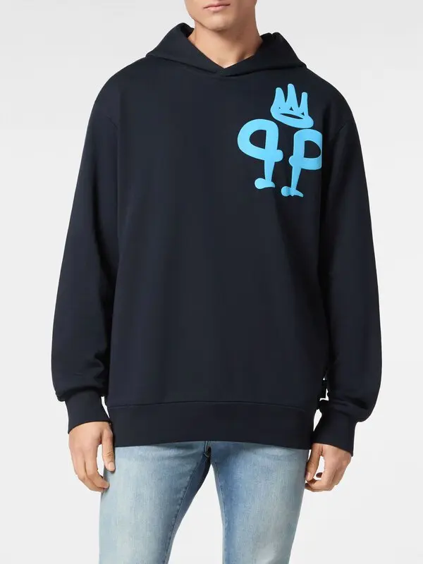 Philipp Plein Contrast Logo Cotton Hoodie - Blue