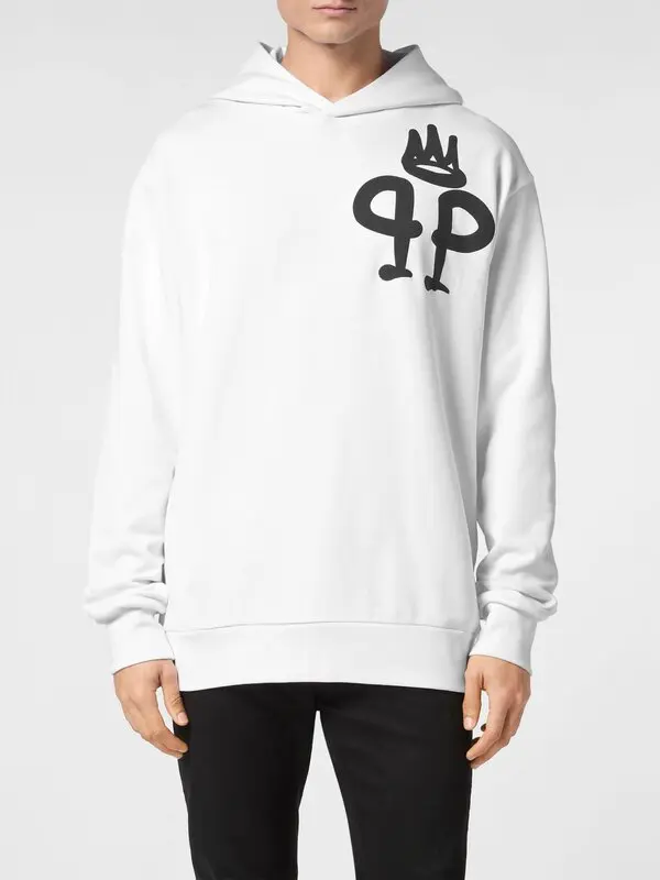 Philipp Plein Contrast Logo Cotton Hoodie - White