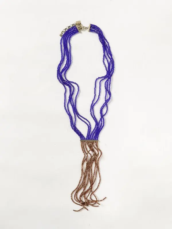 ALLUJEWELS Multi-strand Charleston Style Necklace With Bicolor Resin Beads - Blue