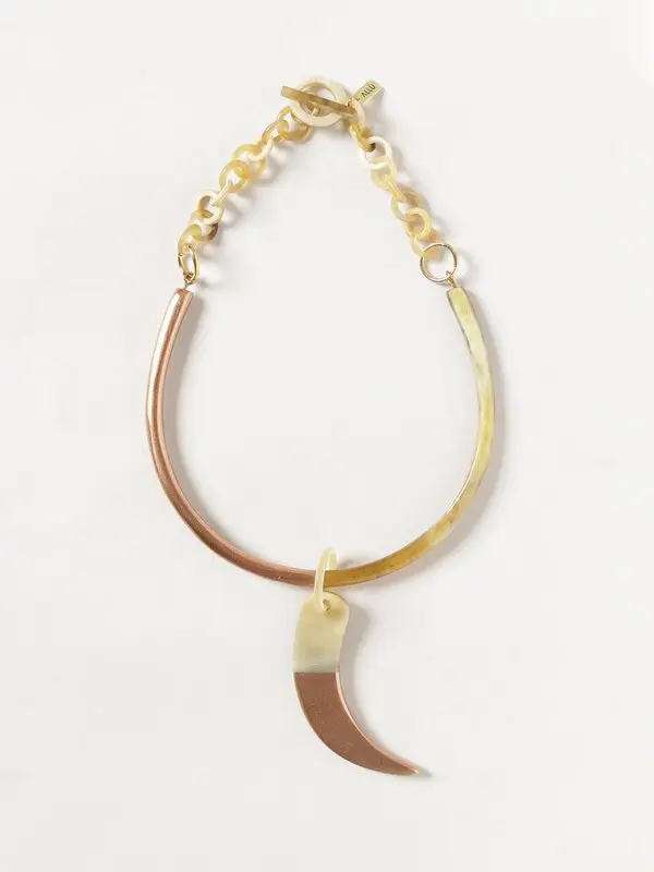 ALLUJEWELS Horn And Fibre Choker With Sliding Pendant - Pink
