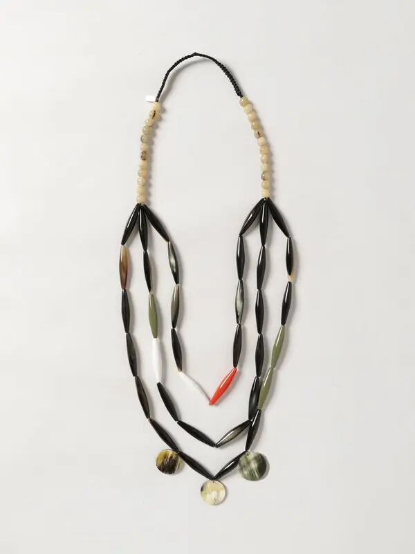 ALLUJEWELS Multi-strand Horn And Fibre Necklace With Stones And Decorative Charms - Green