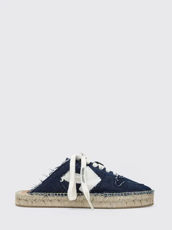 Off-White Cotton Denim Espadrille Clogs With Arrow Logo And Jute Sole - Blue