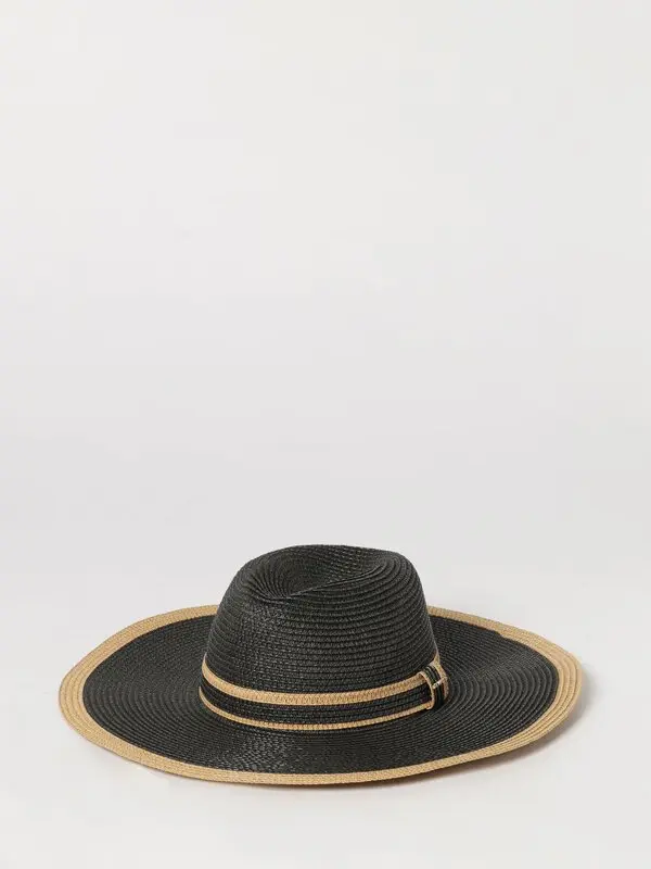 TWINSET Straw Fedora Hat With Embellished Detail - Black