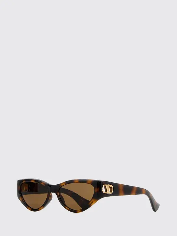 Valentino Garavani Oval Sunglasses With Gold Tone Logo - Brown