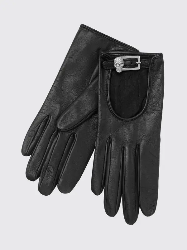 Philipp Plein Lambskin Gloves With Skull Print And Rhinestone Application - Black