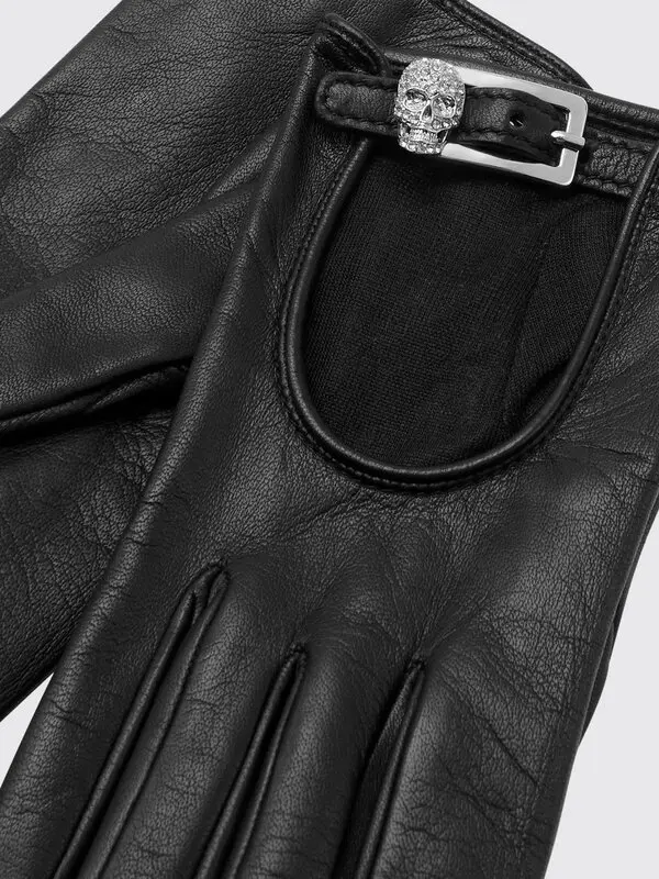 Philipp Plein Lambskin Gloves With Skull Print And Rhinestone Application
