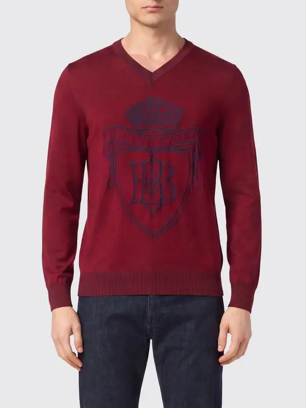 BILLIONAIRE Wool And Silk V-neck Jumper With Jacquard Logo - Red