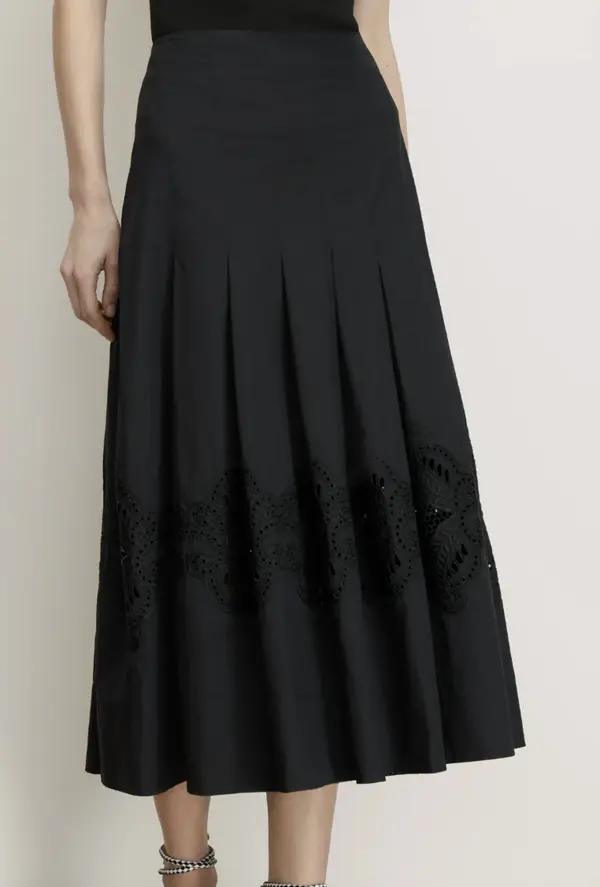 Veronica Beard Fynnley Embroidered Midi Skirt - Black