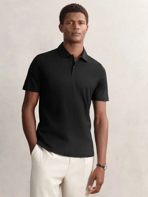 REISS Earl Air-water Cotton Polo Shirt - Black
